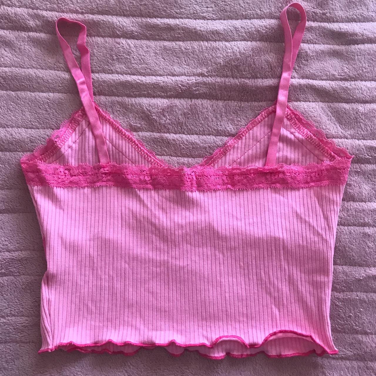 pink cami top ♡ size small/size 6-8 worn a couple... - Depop