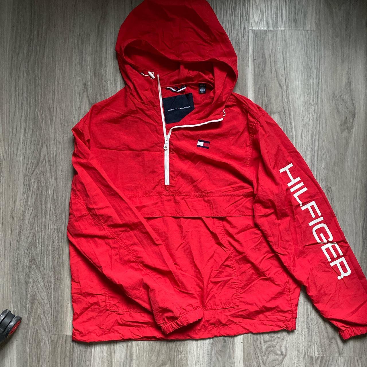 Red Tommy Hilfiger Windbreaker Size XL can fit a... - Depop