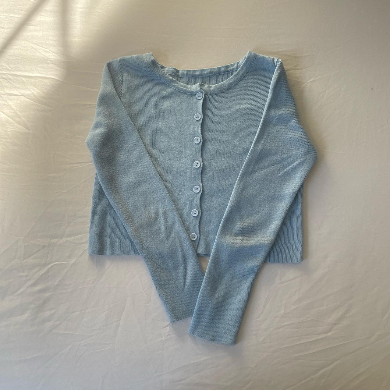 Cropped Sky Blue Cardigan Cute cropped lightweight... - Depop