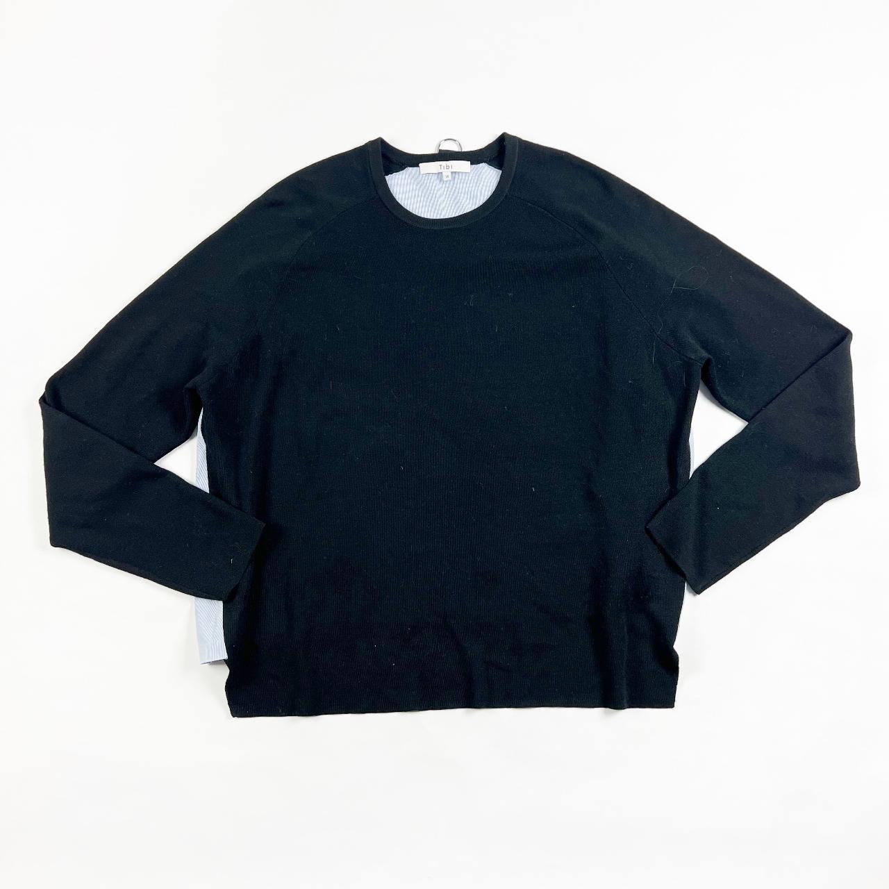 TIBI Mixed Media Wool Cotton Crew Neck Pullover Pin... - Depop
