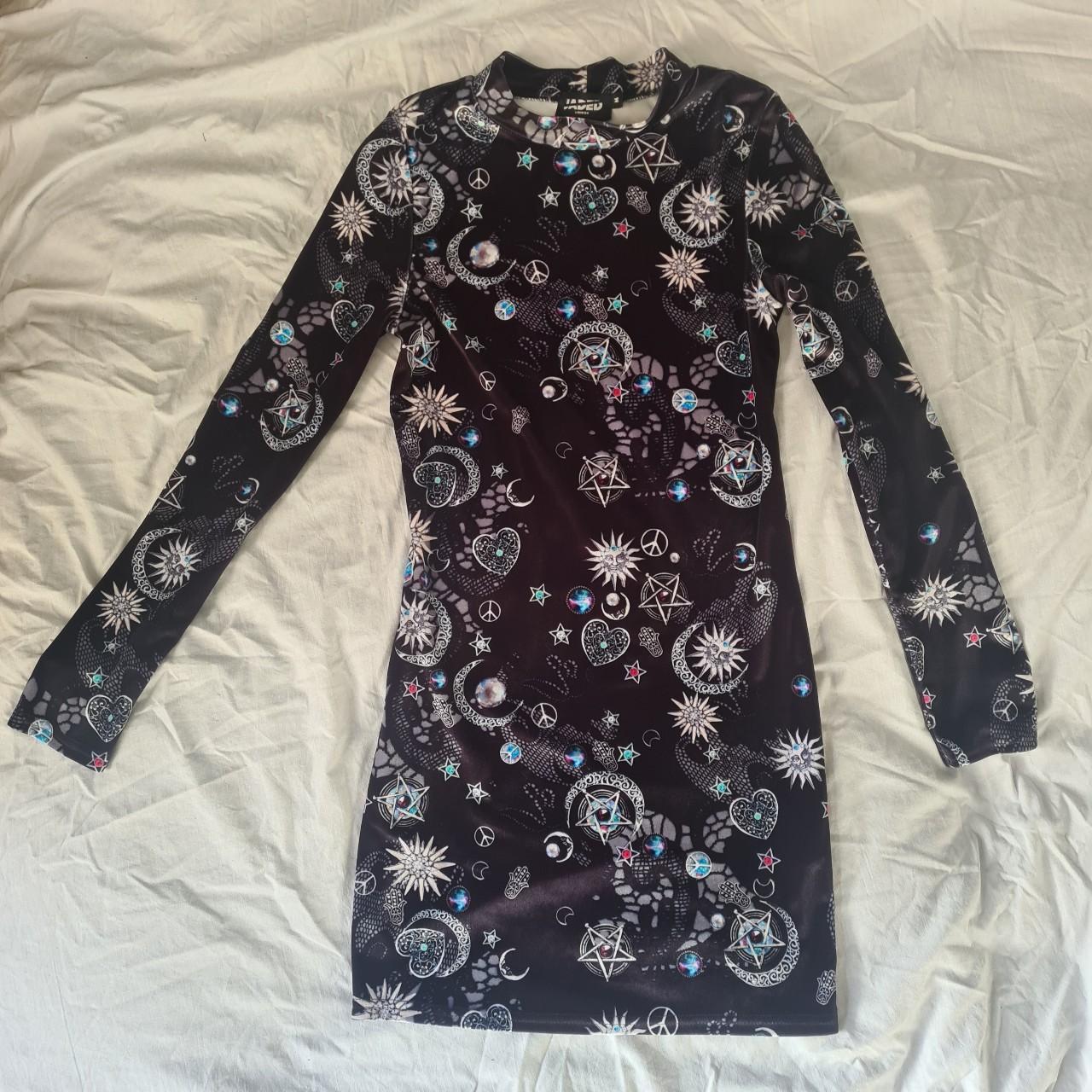 Velvet bodycon dress with moon, stars, and other... - Depop