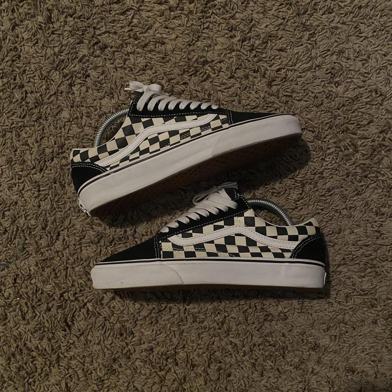 Checkered Old Skool Vans size 8 in women’s good... - Depop