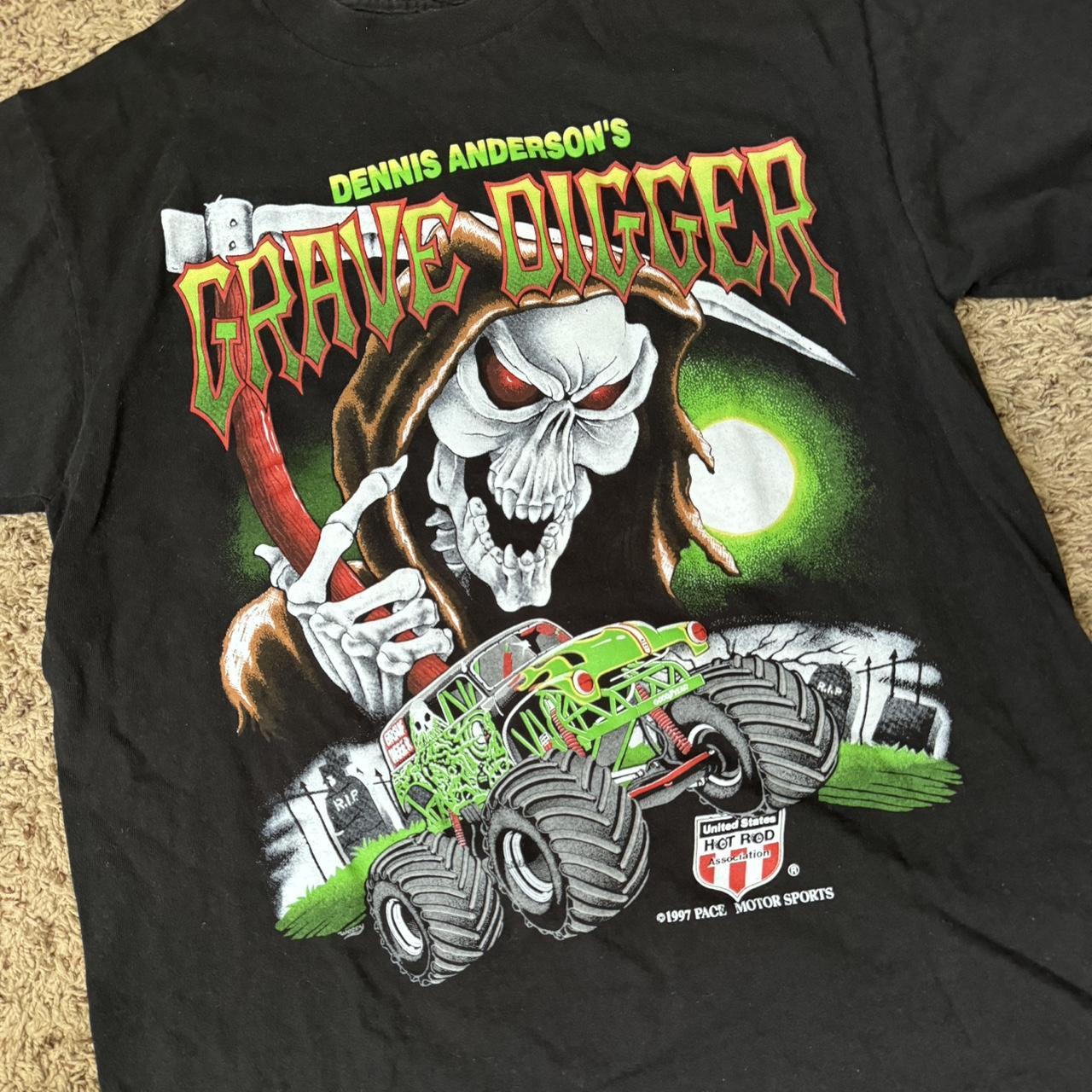 Vintage Dennis Anderson Grave Digger T-shirt size... - Depop