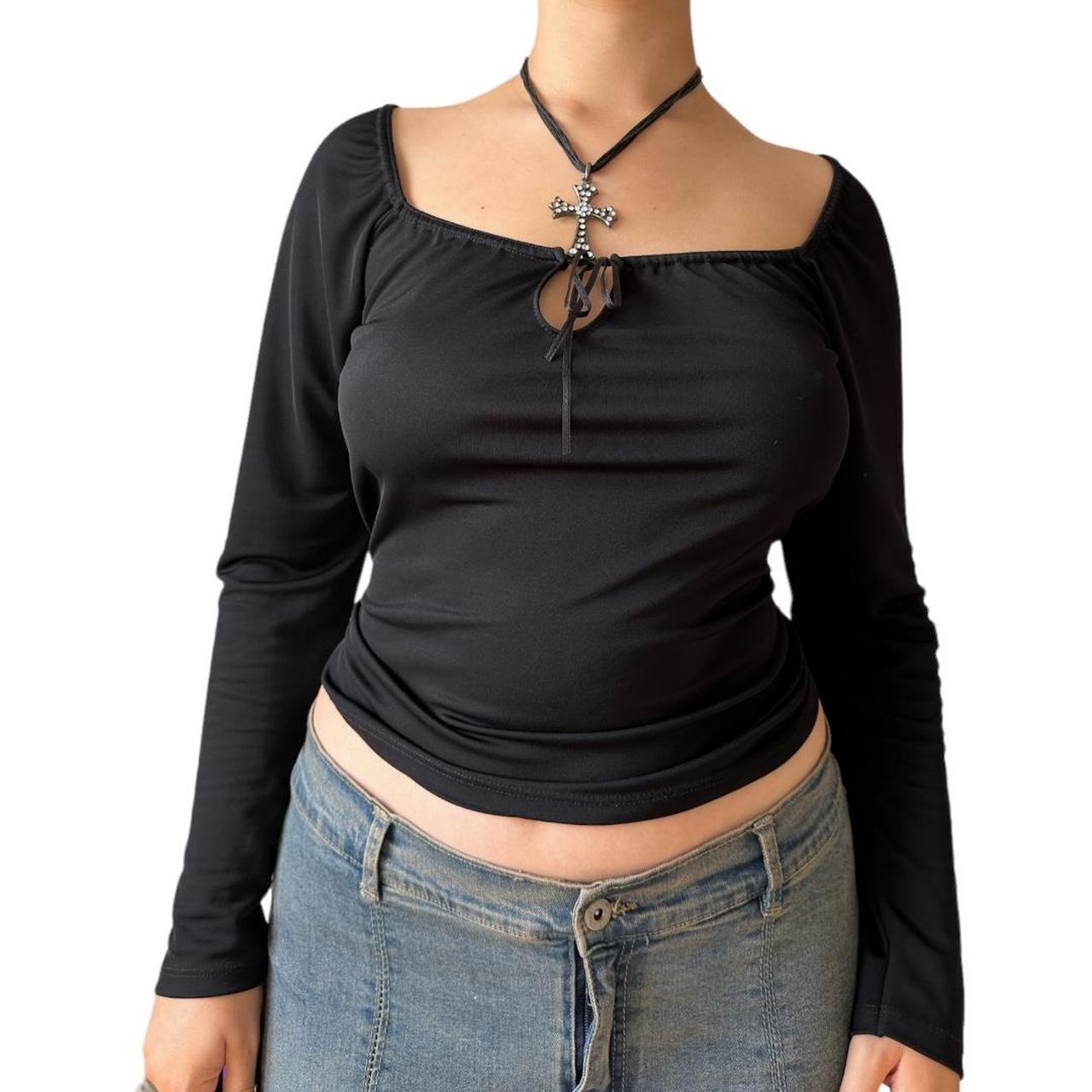 Y2k black milk maid long sleeve top Y2k milk maid... - Depop