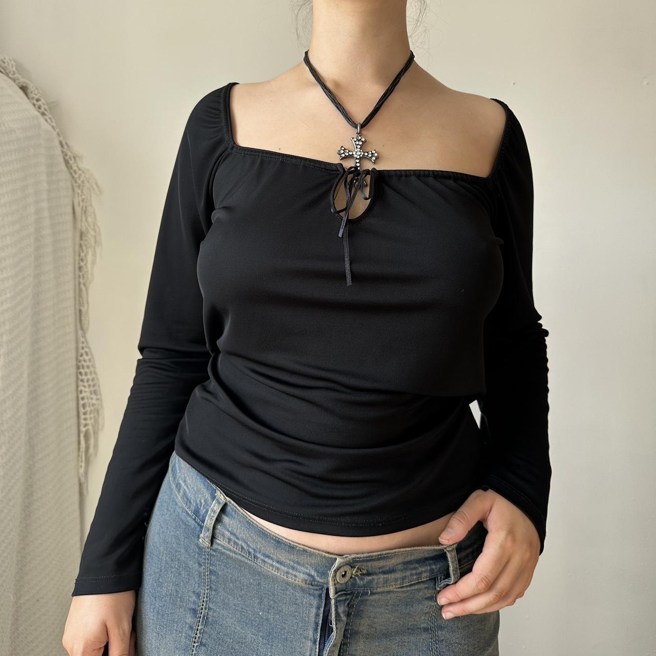 Y2k black milk maid long sleeve top Y2k milk maid... - Depop