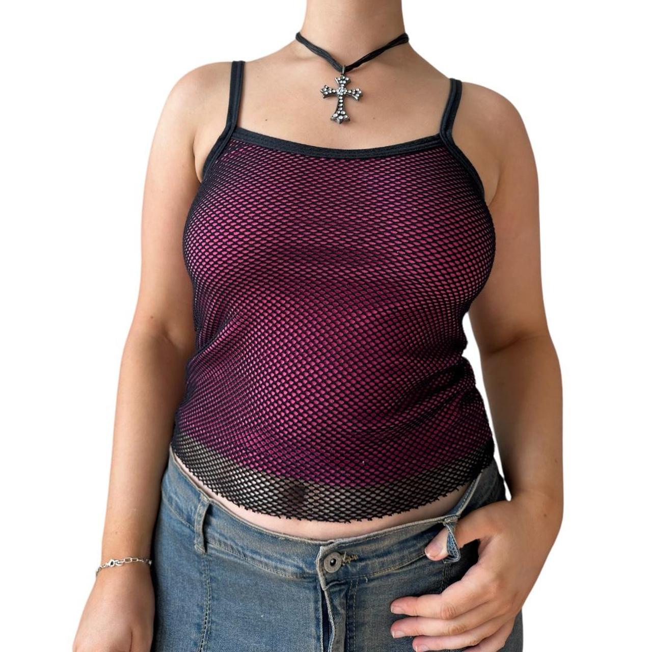 Y2k pink and black fishnet tank top Y2k tank top... - Depop