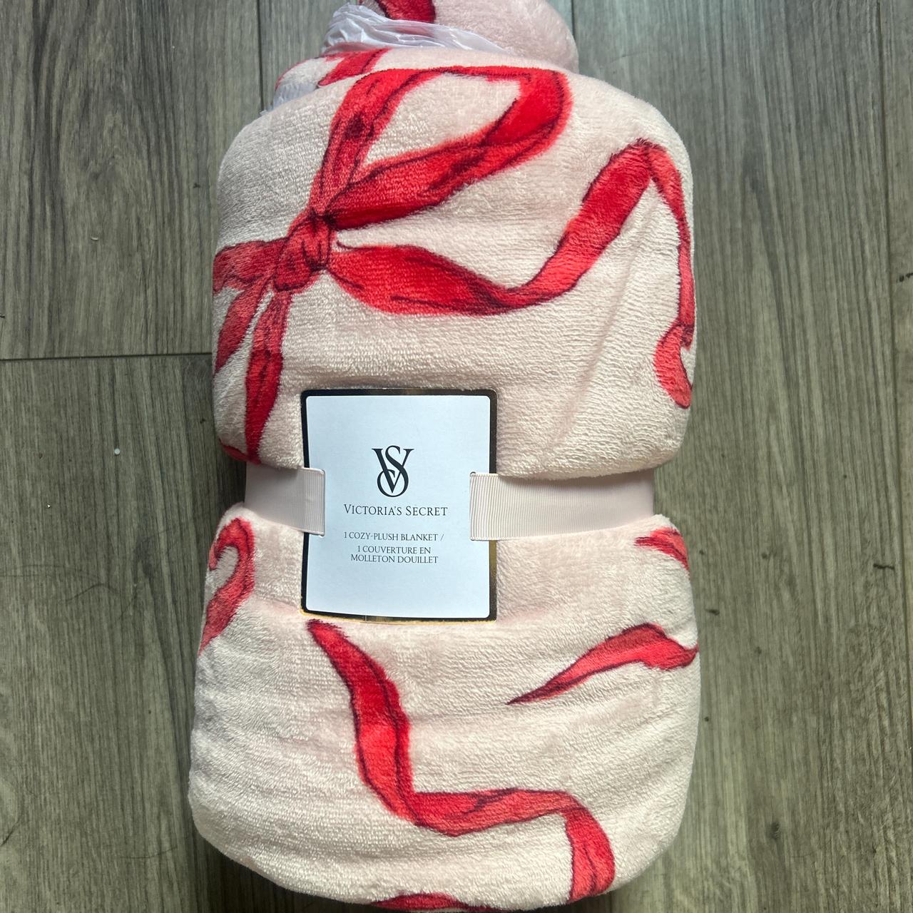 Soft pink & red bow Victoria's Secret blanket... | Depop