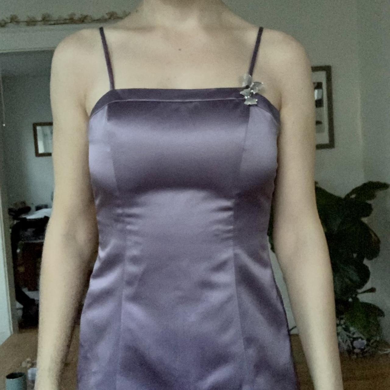 purple butterfly ruffle mini dress brand: david’s... - Depop