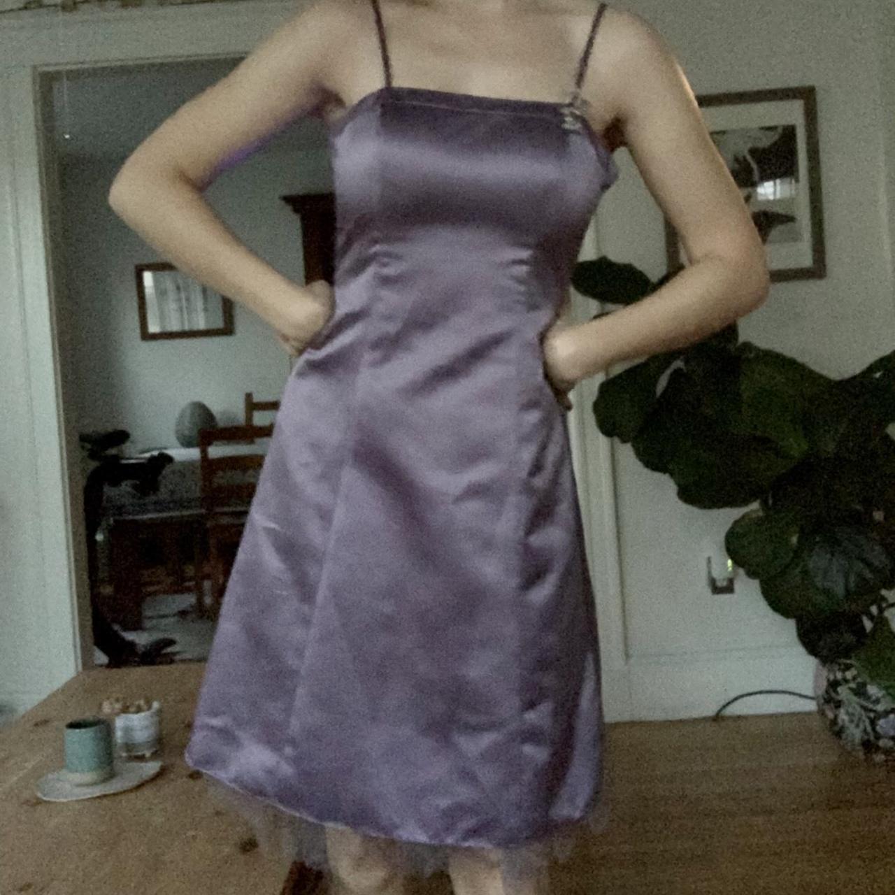 purple butterfly ruffle mini dress brand: david’s... - Depop