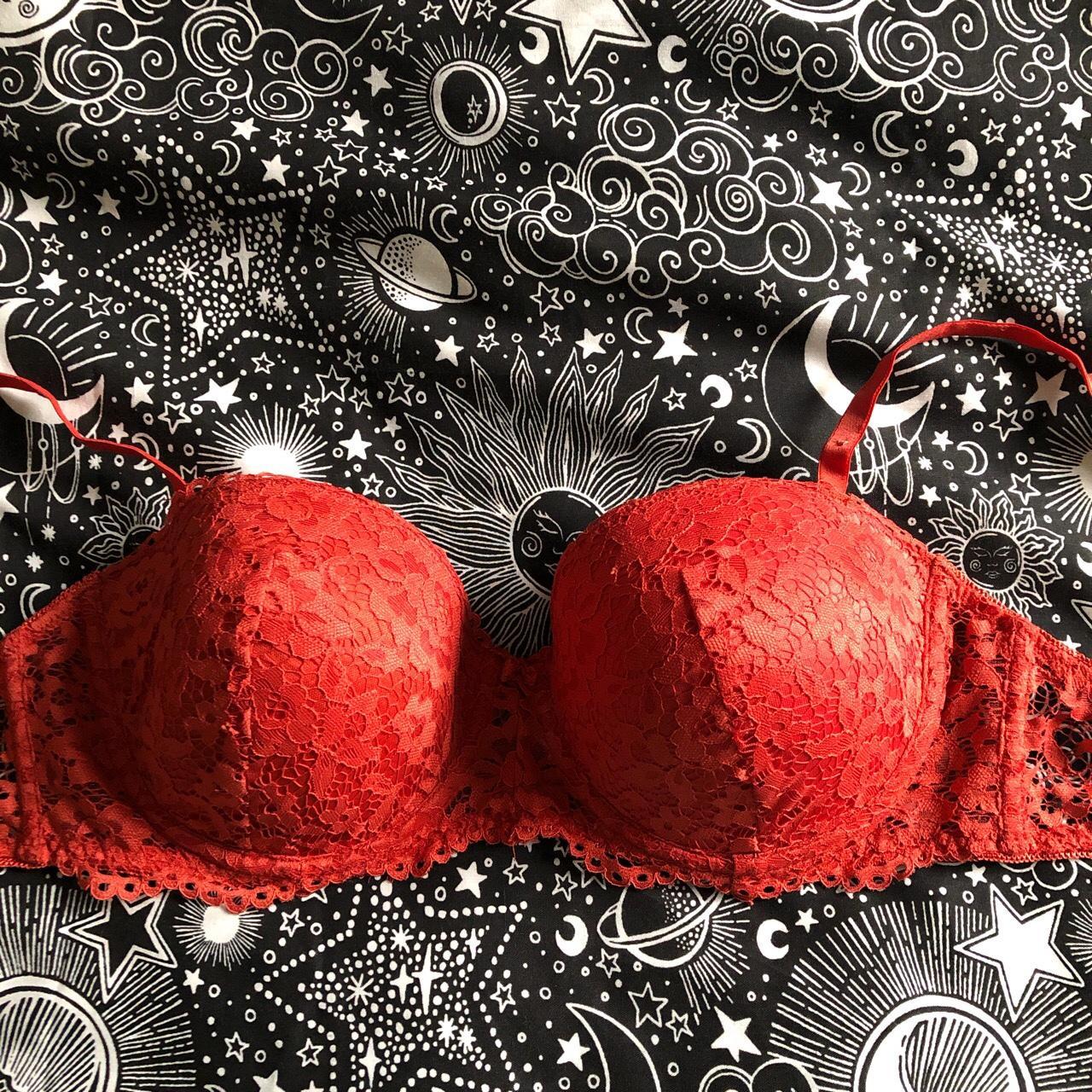Red/ orange patterned lace bra. Size: 36B Brand:... - Depop