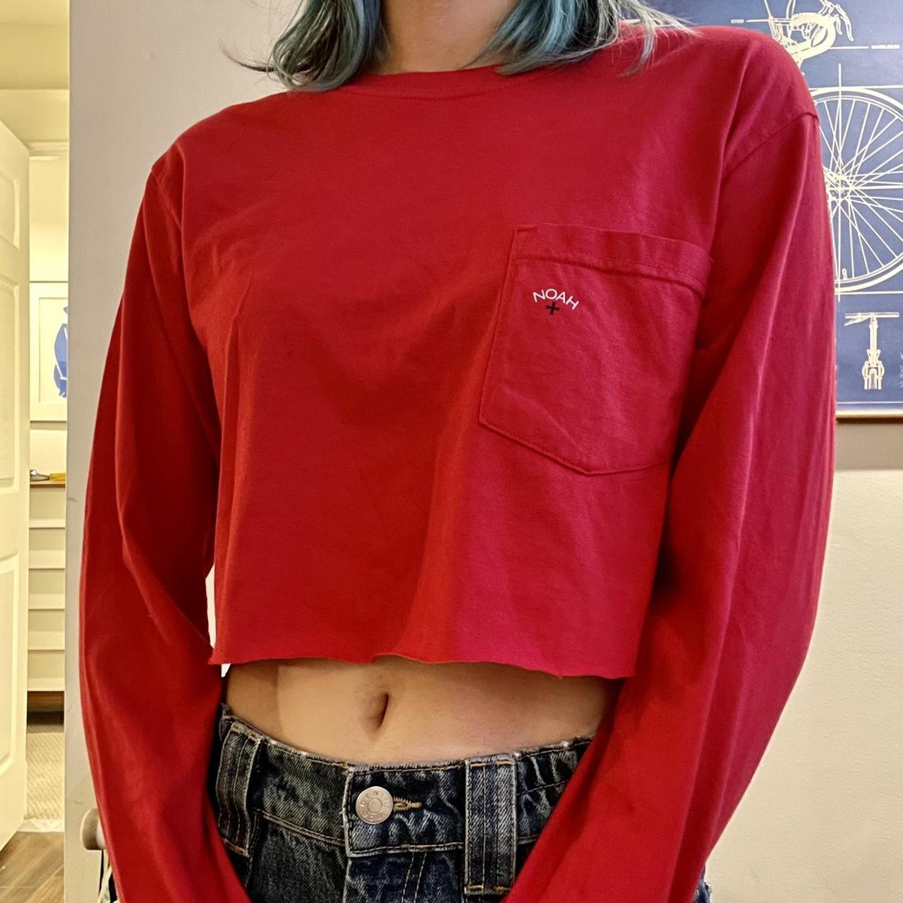 NOAH CROPPED RED LONG SLEEVE TEE No size tag, fits... - Depop