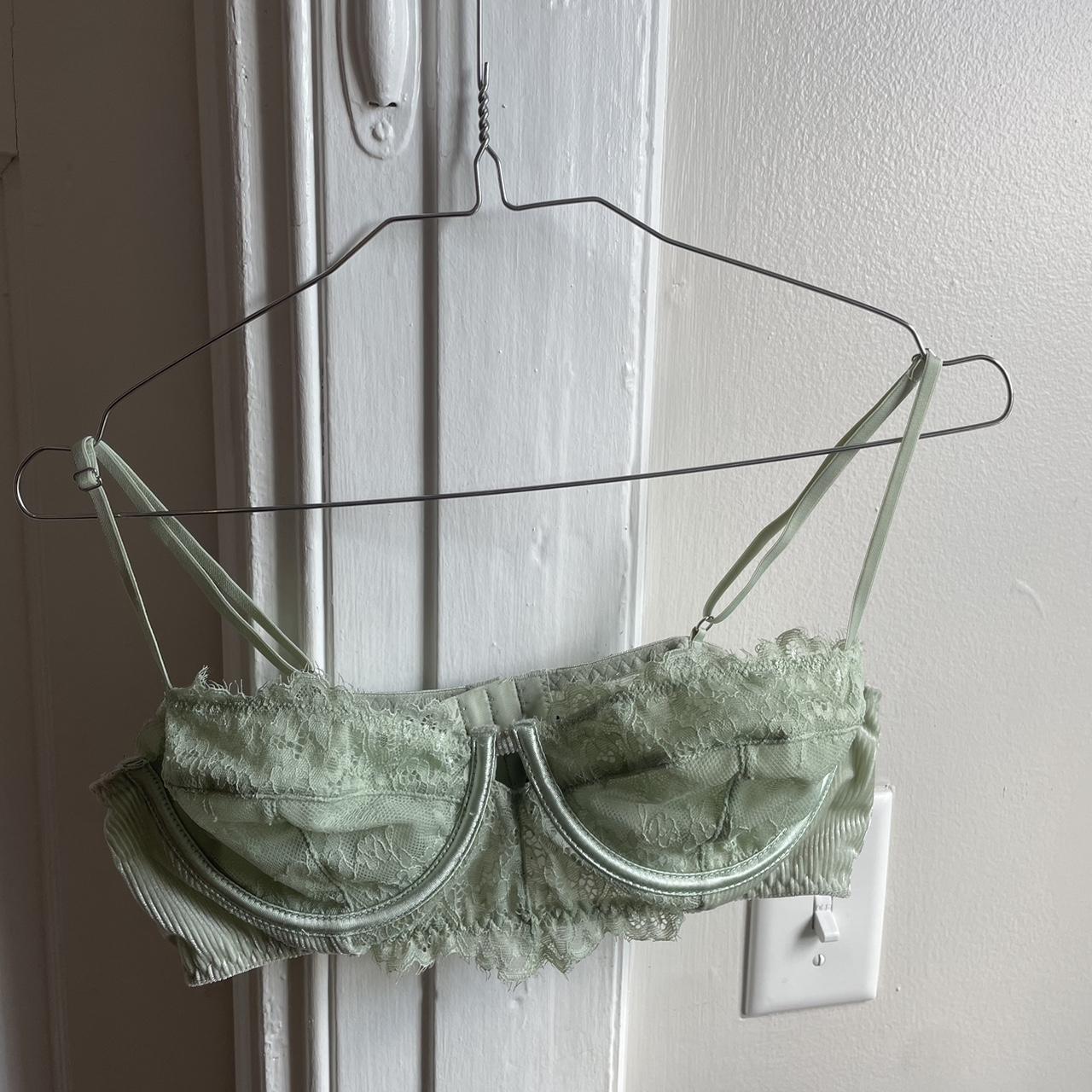 Dainty sage bra! Details: -Lace fabric paired with... - Depop