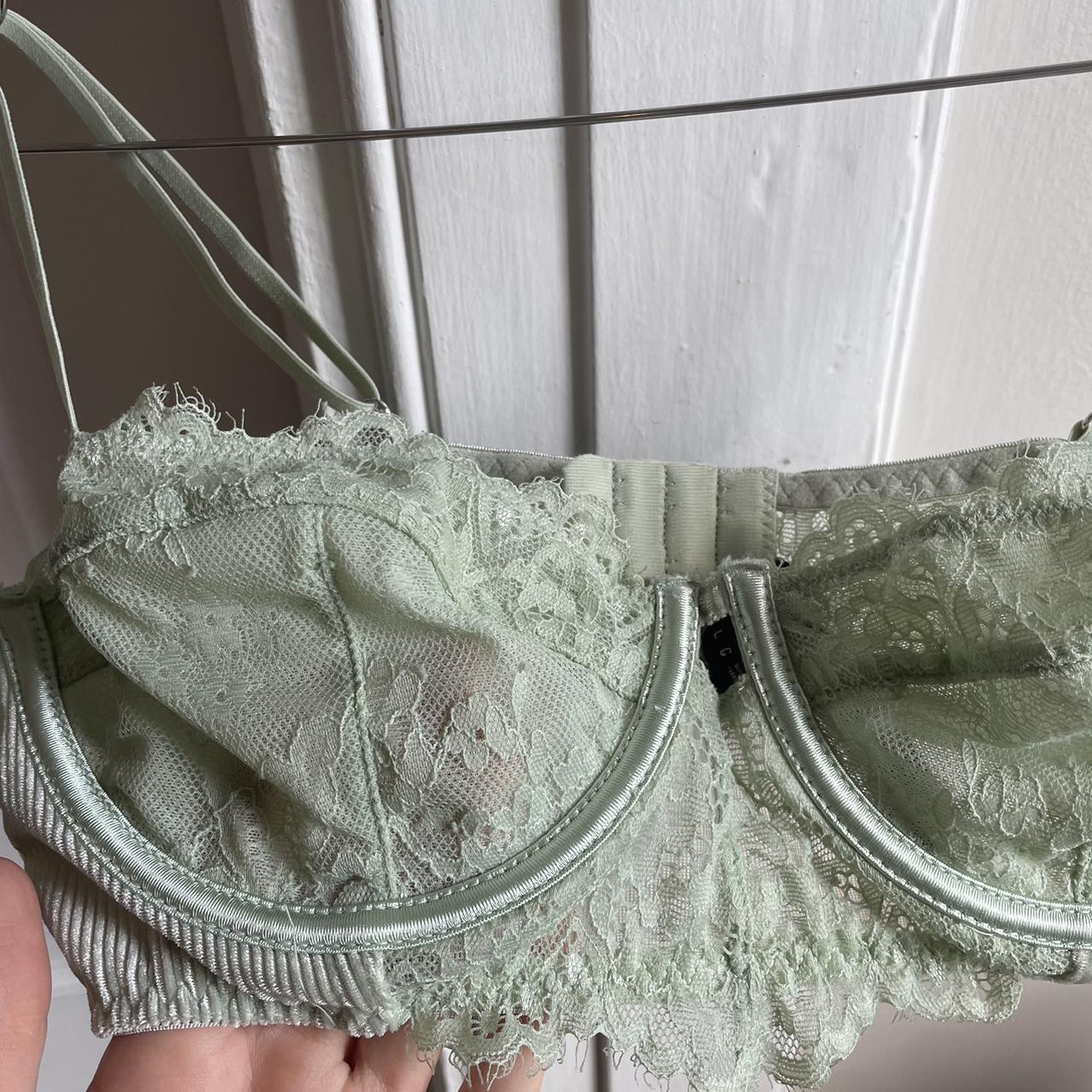 Dainty sage bra! Details: -Lace fabric paired with... - Depop
