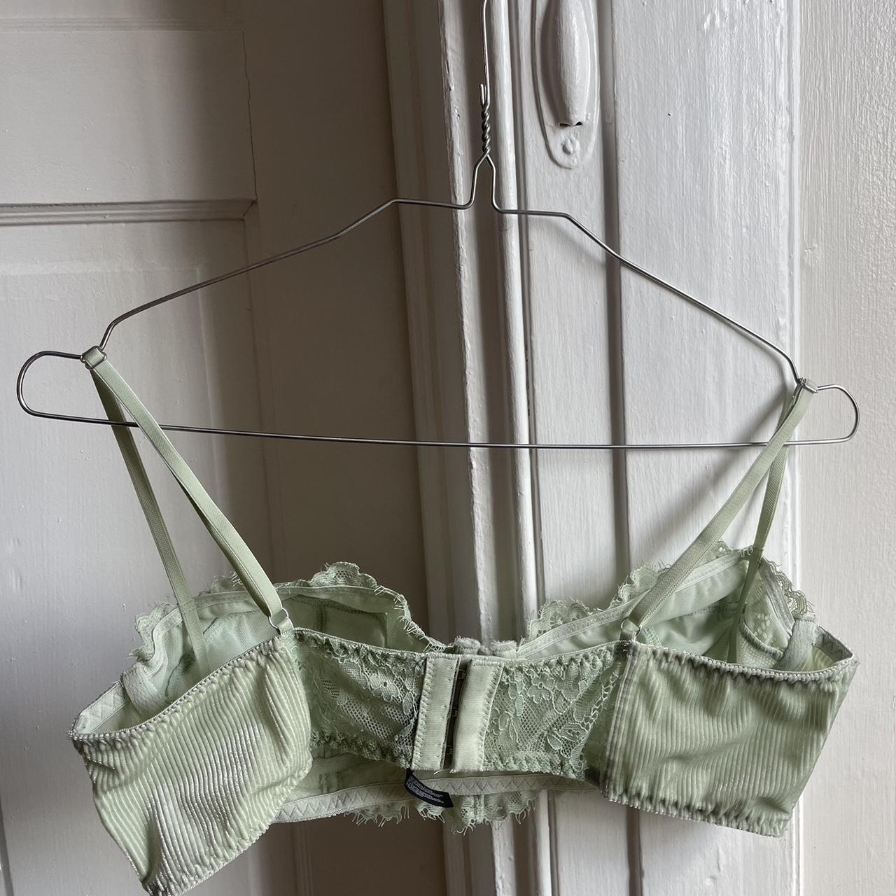 Dainty sage bra! Details: -Lace fabric paired with... - Depop