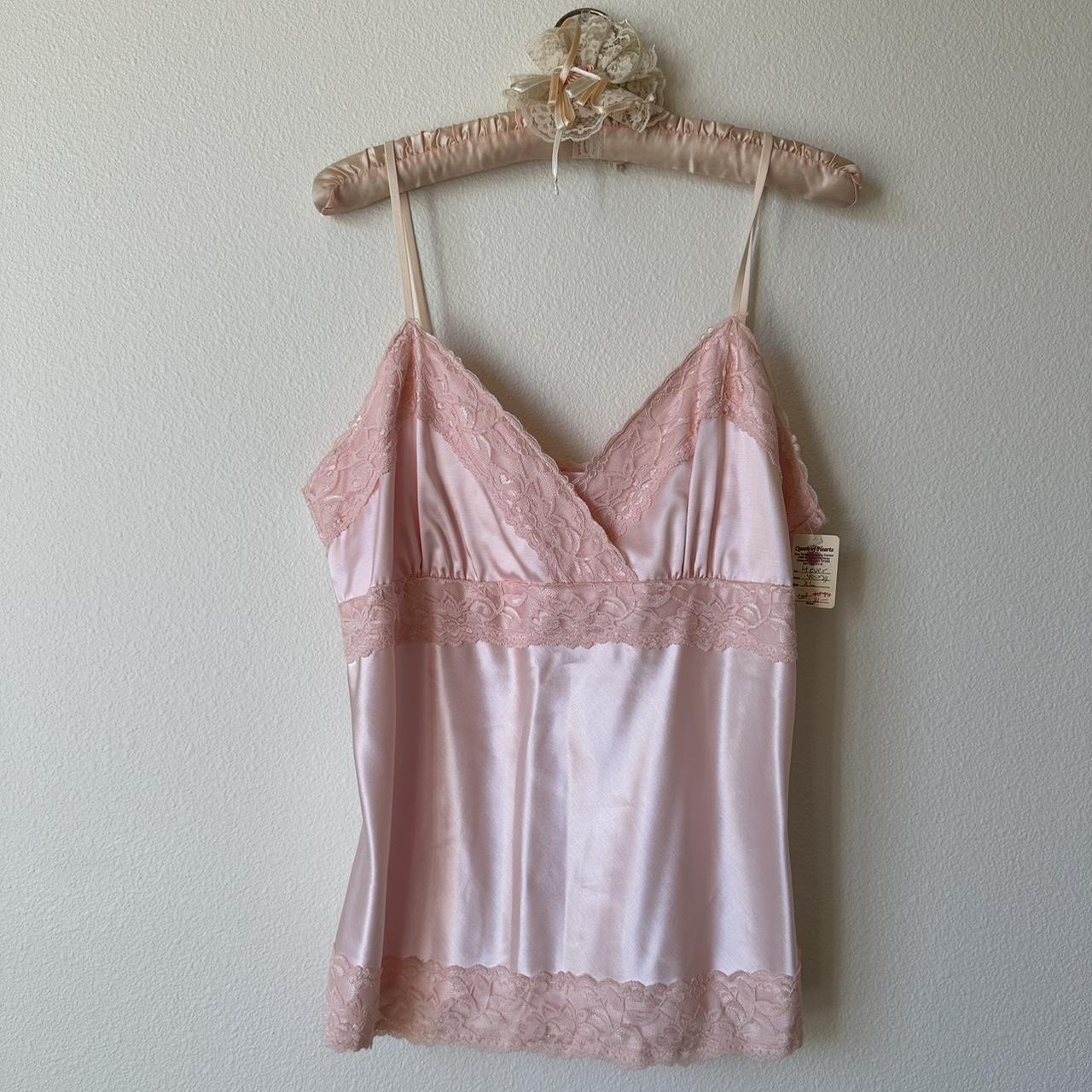Pink Satin Cami Tank Top With Lace Brand Is Young Depop