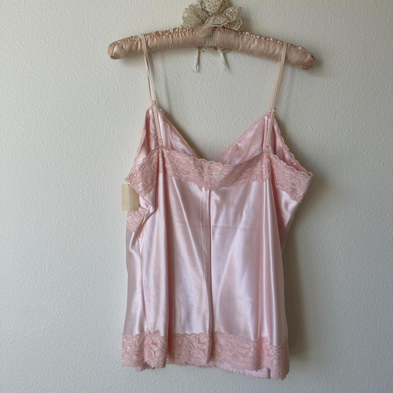 Pink Satin Cami Tank Top With Lace Brand Is Young Depop