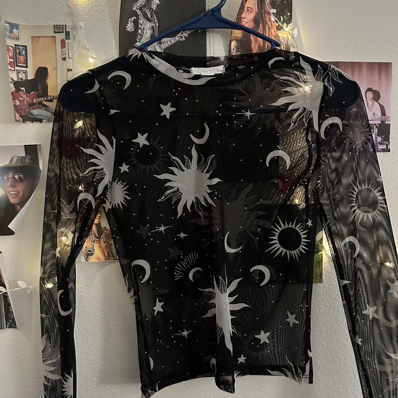 sheer mesh top - star/sun/moon pattern - worn once - Depop