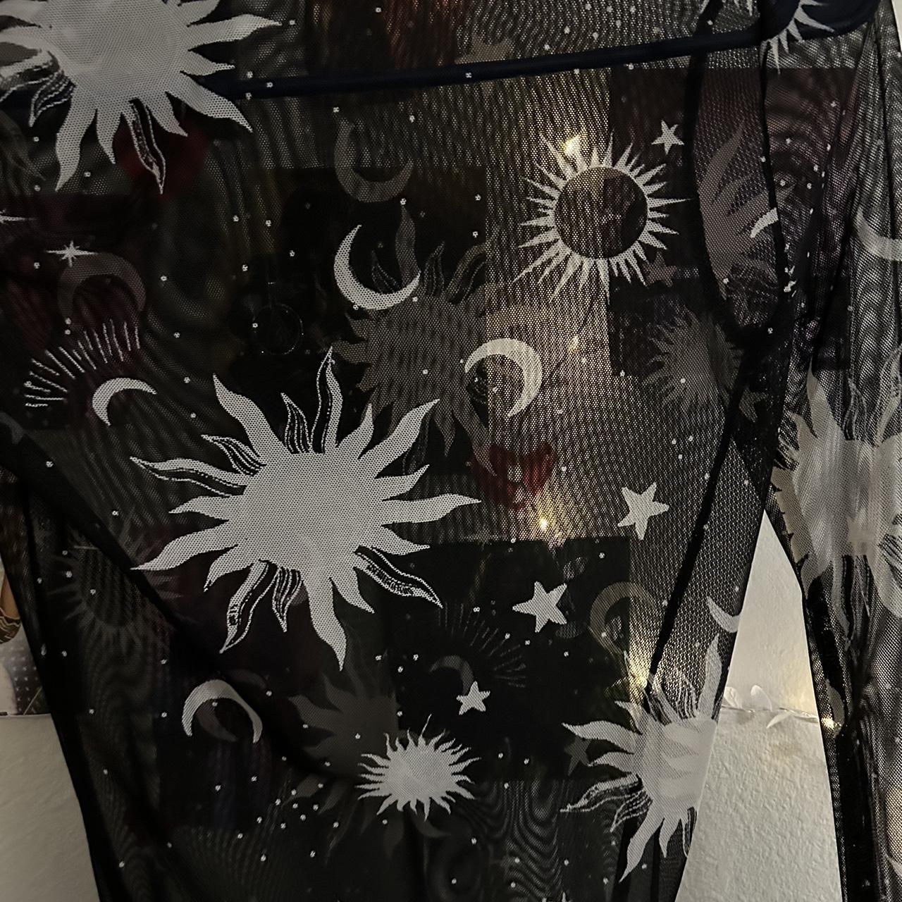 sheer mesh top - star/sun/moon pattern - worn once - Depop