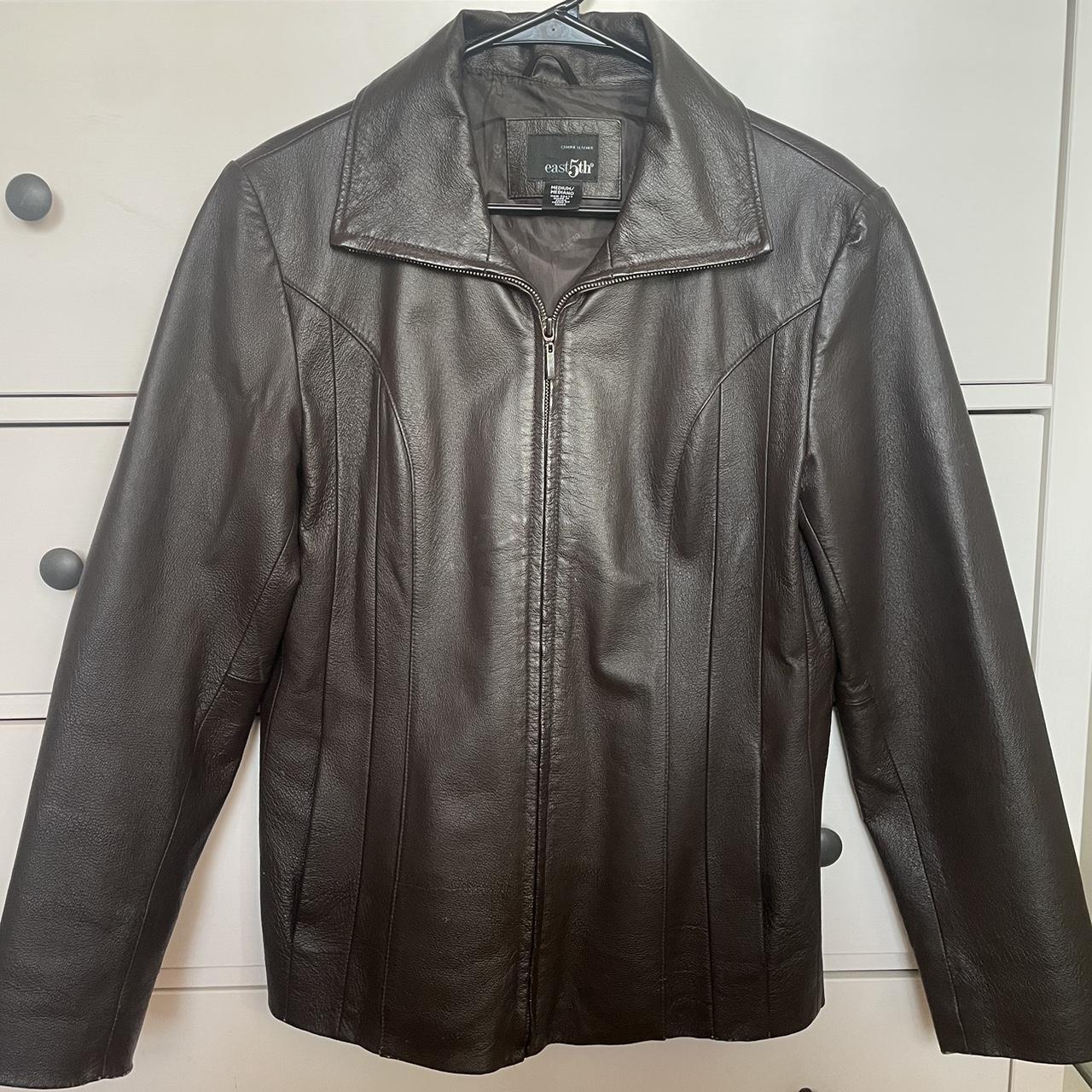 Dark brown leather jacket Cool, trendy, and perfect... - Depop
