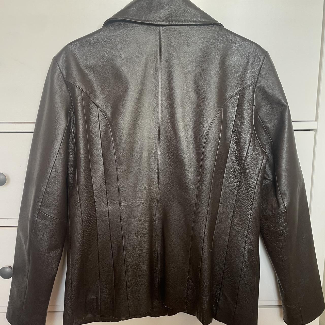 Dark brown leather jacket Cool, trendy, and perfect... - Depop