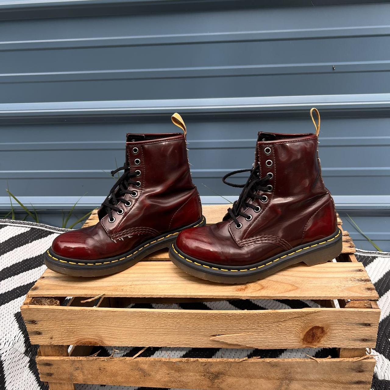 Vegan red doc martens lace up boot #DocMarten #red... - Depop