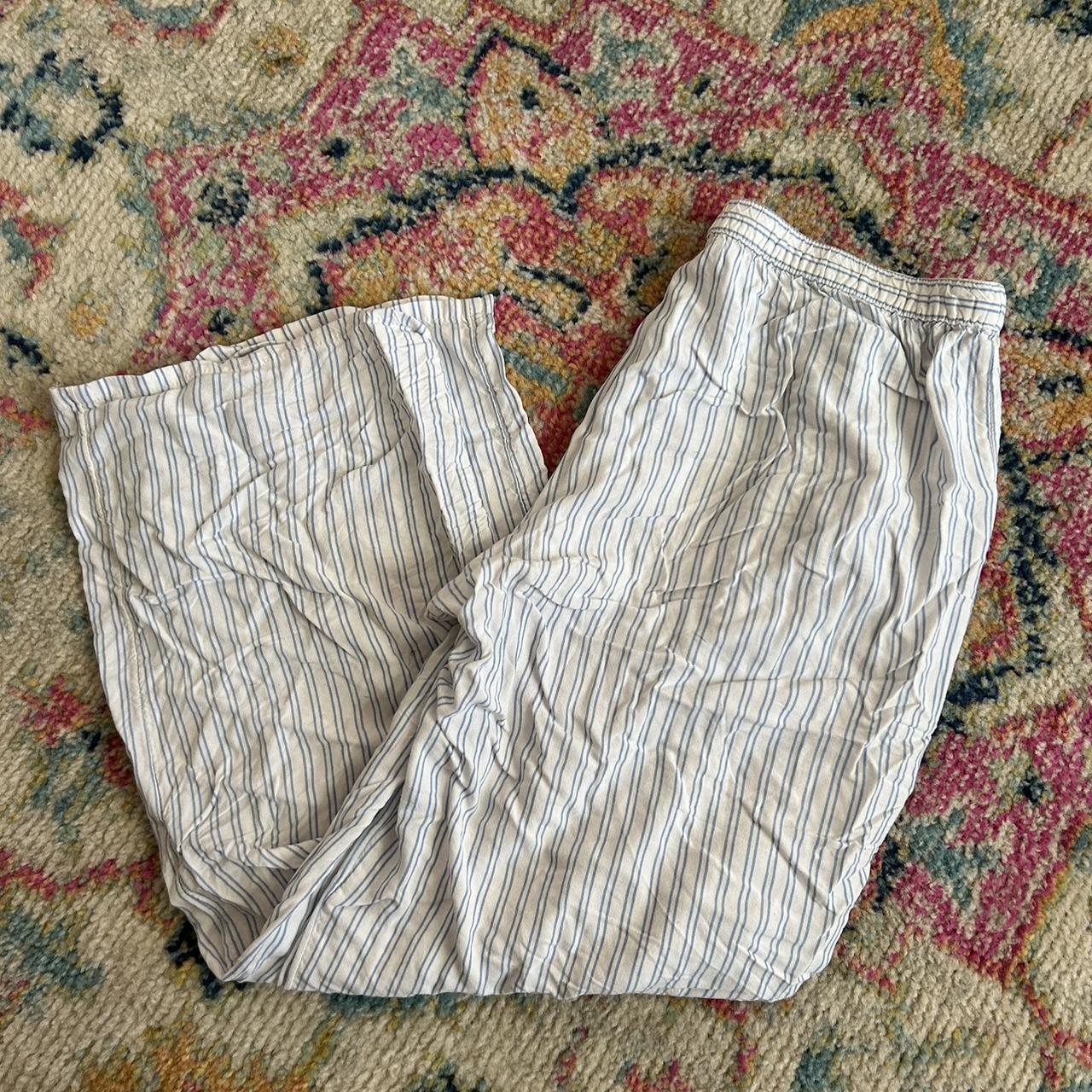 White and blue striped loungewear pants... - Depop