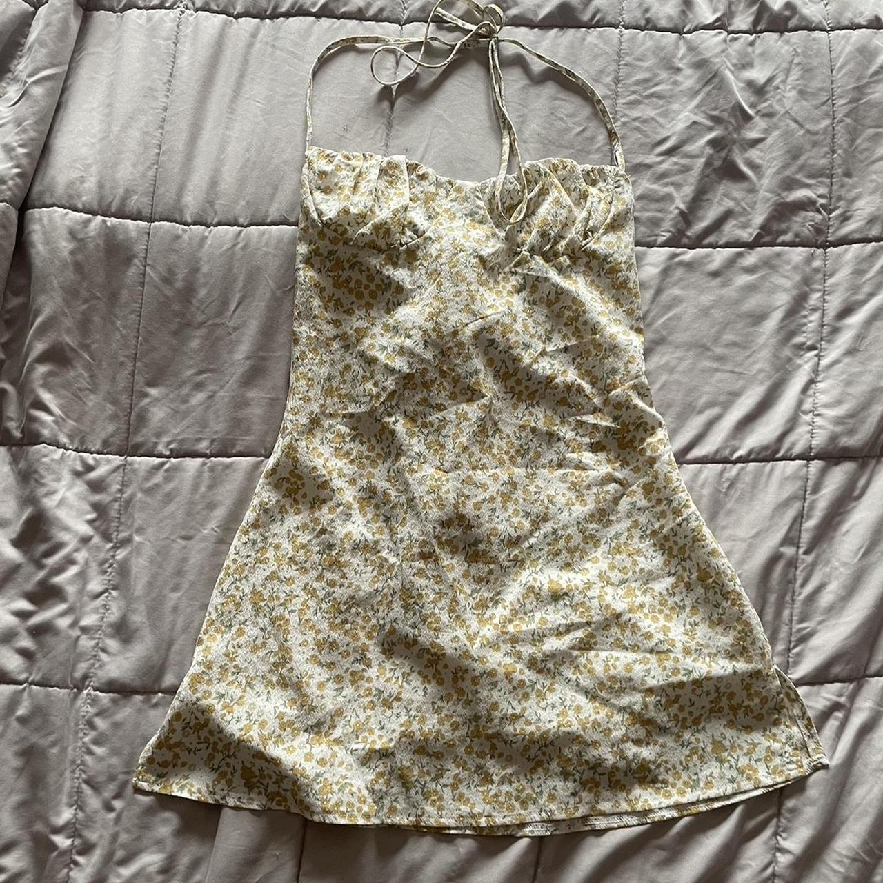 yellow floral patterned pacsun dress never... - Depop