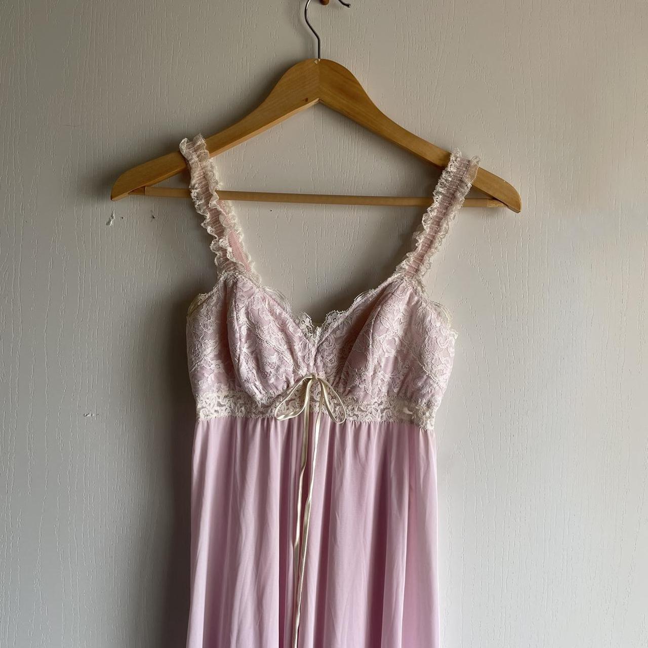 Olga Women's Pink and White Dress | Depop