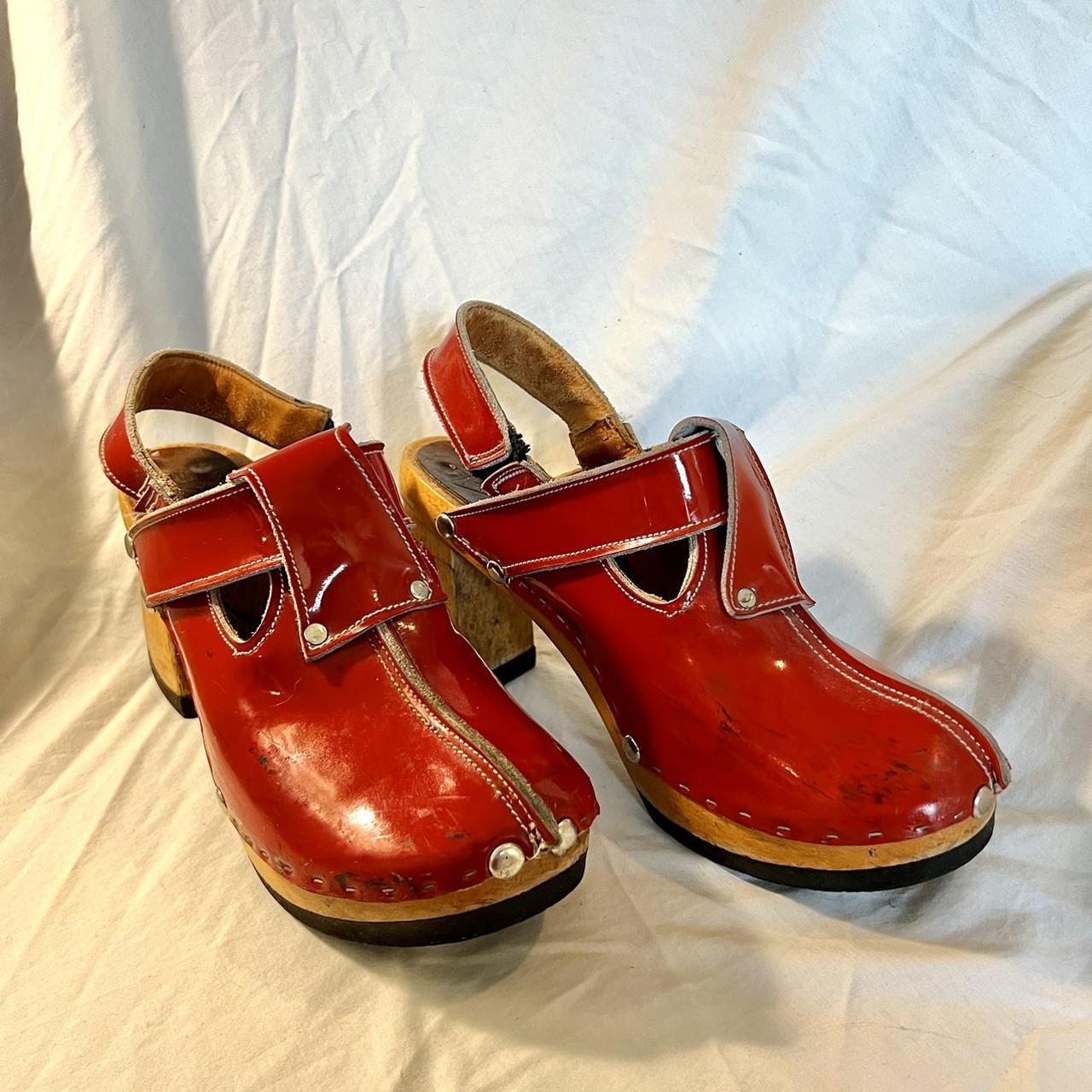 Vintage John Fluvog cherry red platform clogs Label... - Depop
