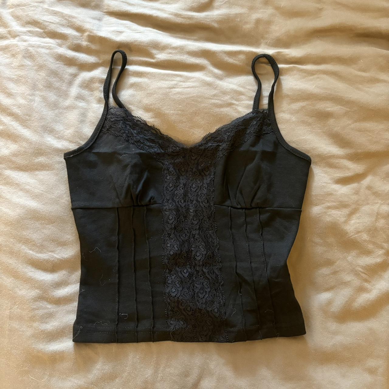 Black cropped laced cami Size small, fits rlly... - Depop