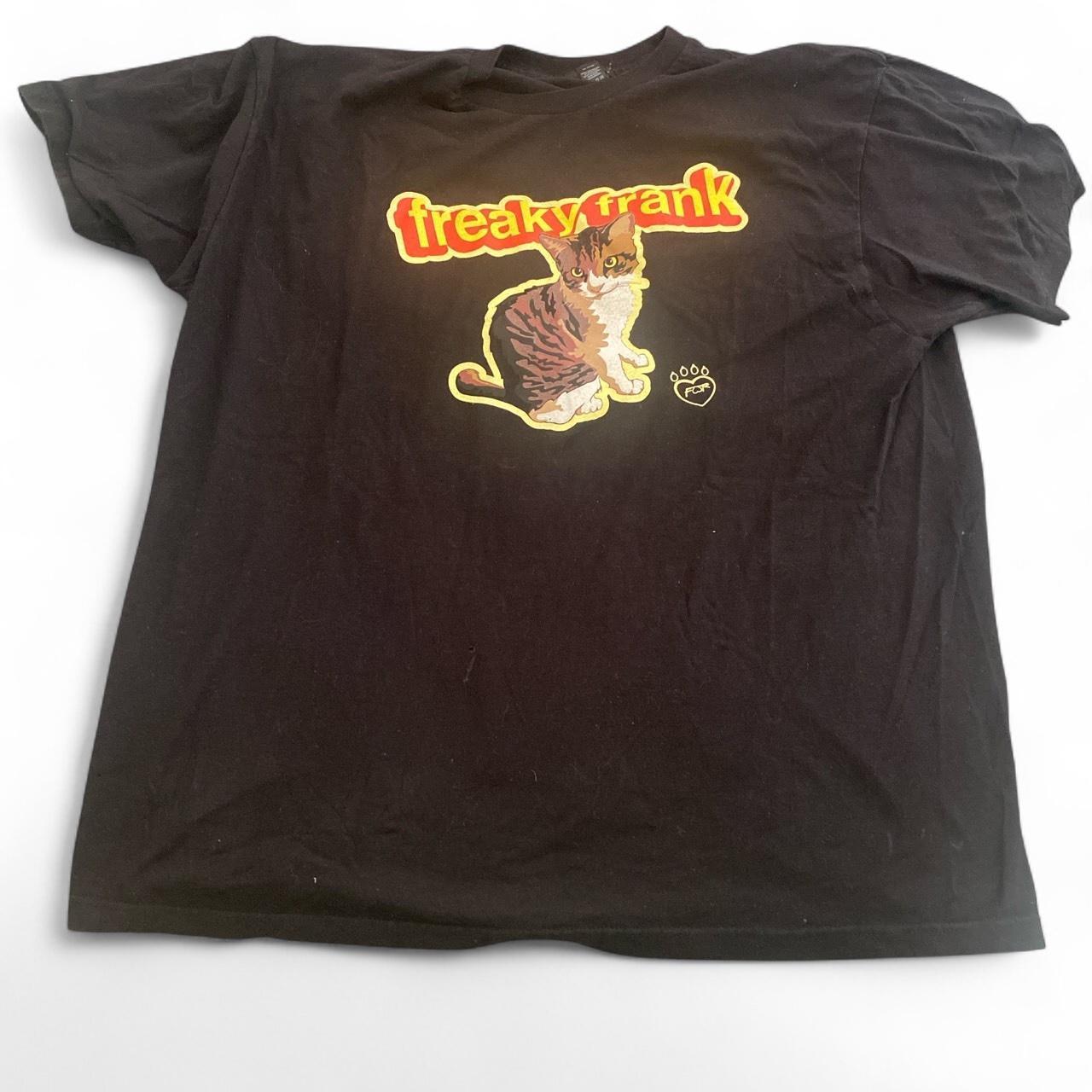 Black Freaky Frank cat graphic tee. 2 minor flaws.... | Depop