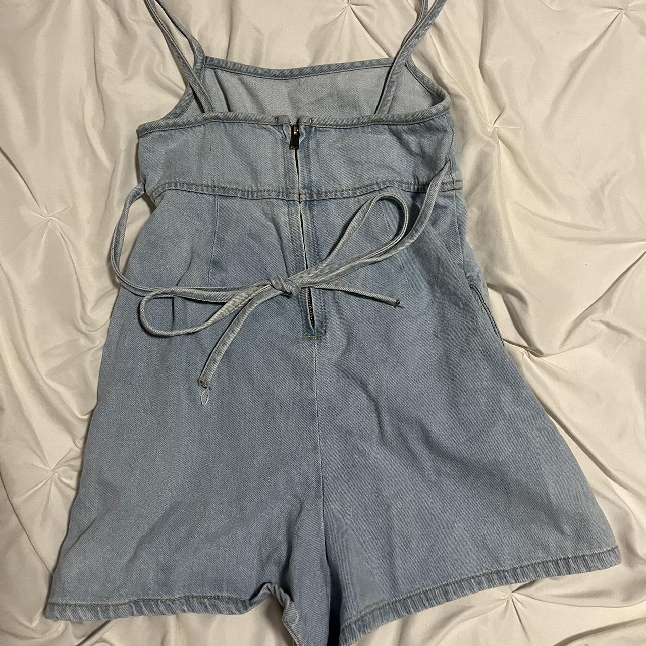 Light-wash denim zip-up overalls Size S Cute for... - Depop
