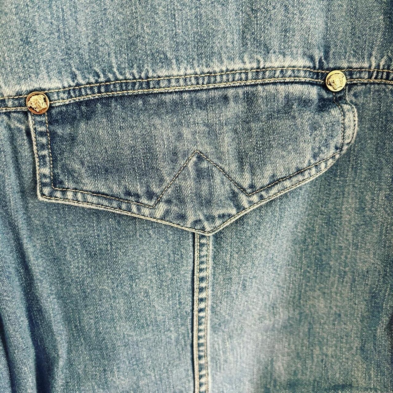 $100 Vintage 90s Versace denim shirt Size:... - Depop