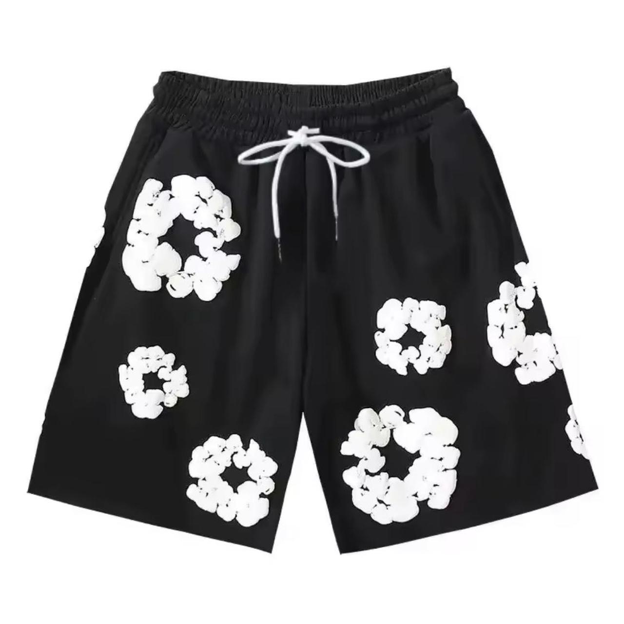 Black and White Flower Shorts... | Depop