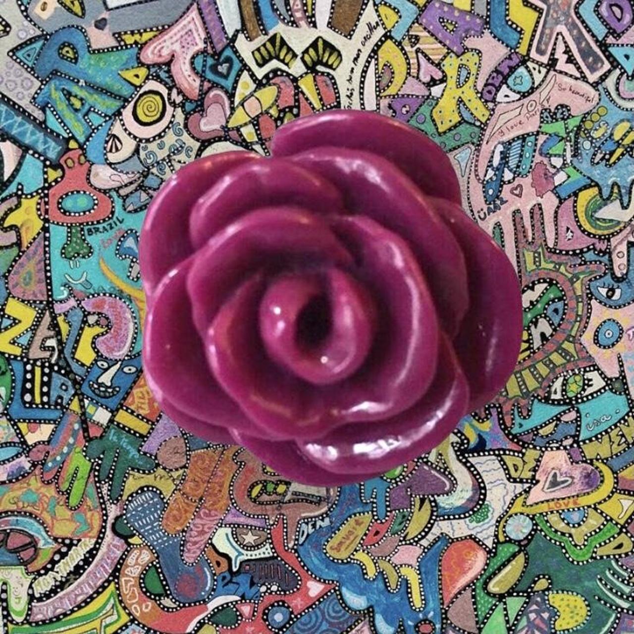 Y2K Pink Flower Acrylic Resin Ring Adjustable size... - Depop