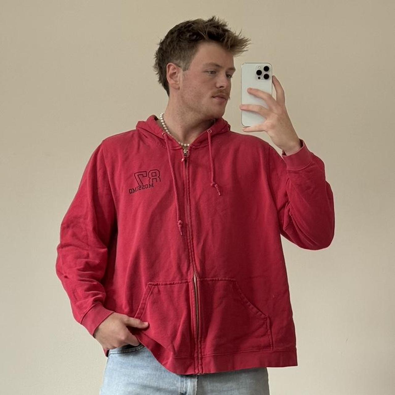 90s oversized red zip up jacket size not listed... | Depop