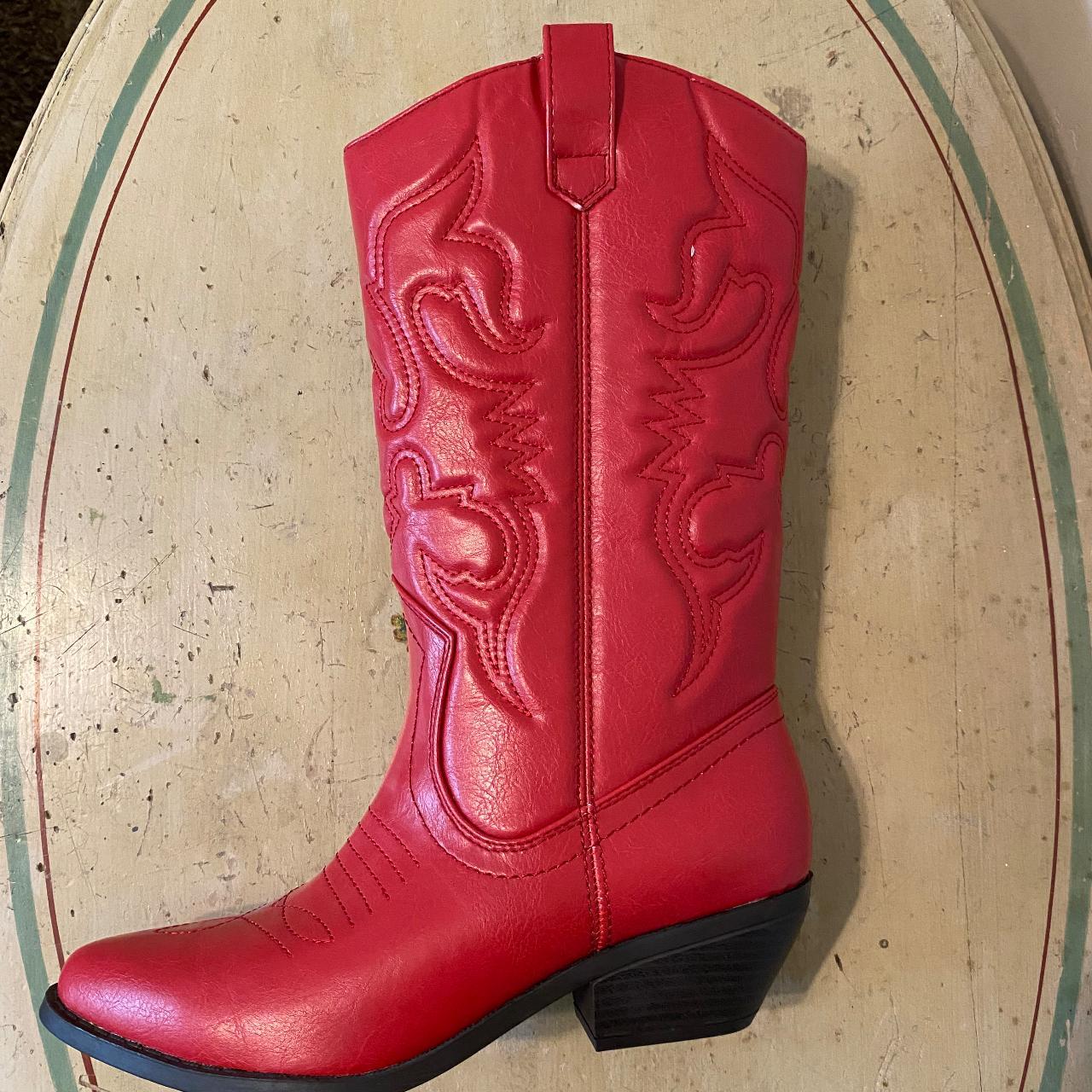 red cowboy boots never worn from the brand... - Depop
