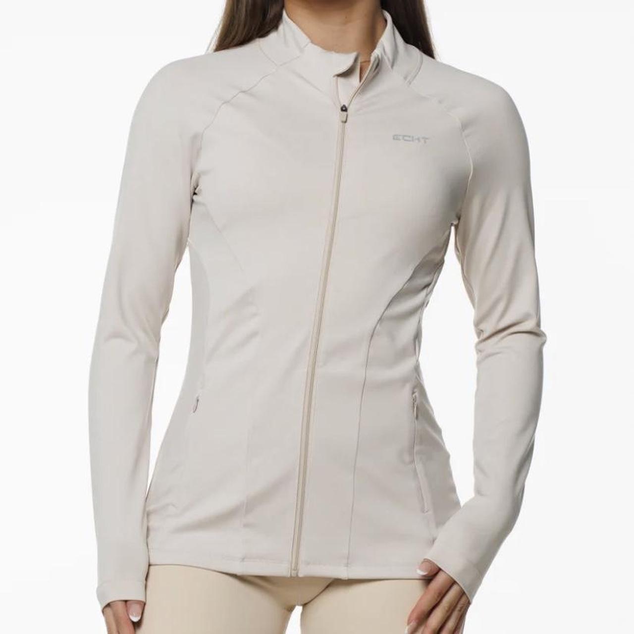 ECHT white full zip jacket with thumb holes and zip... - Depop