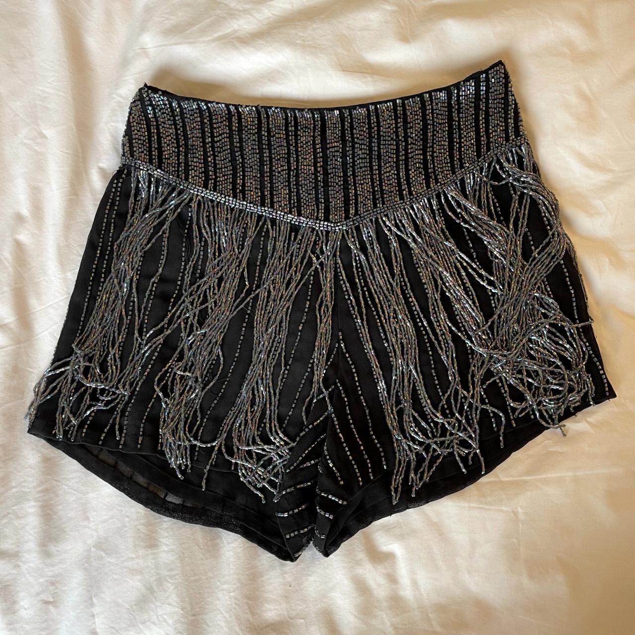 Black shorts. Sparkly mini shorts. Black tassle... - Depop