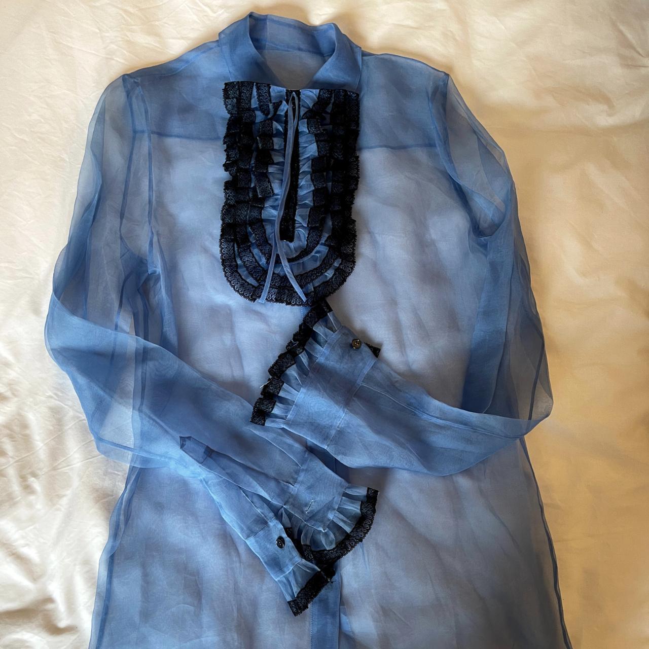 Baby blue sheer silk blouse. Can be worn over... - Depop
