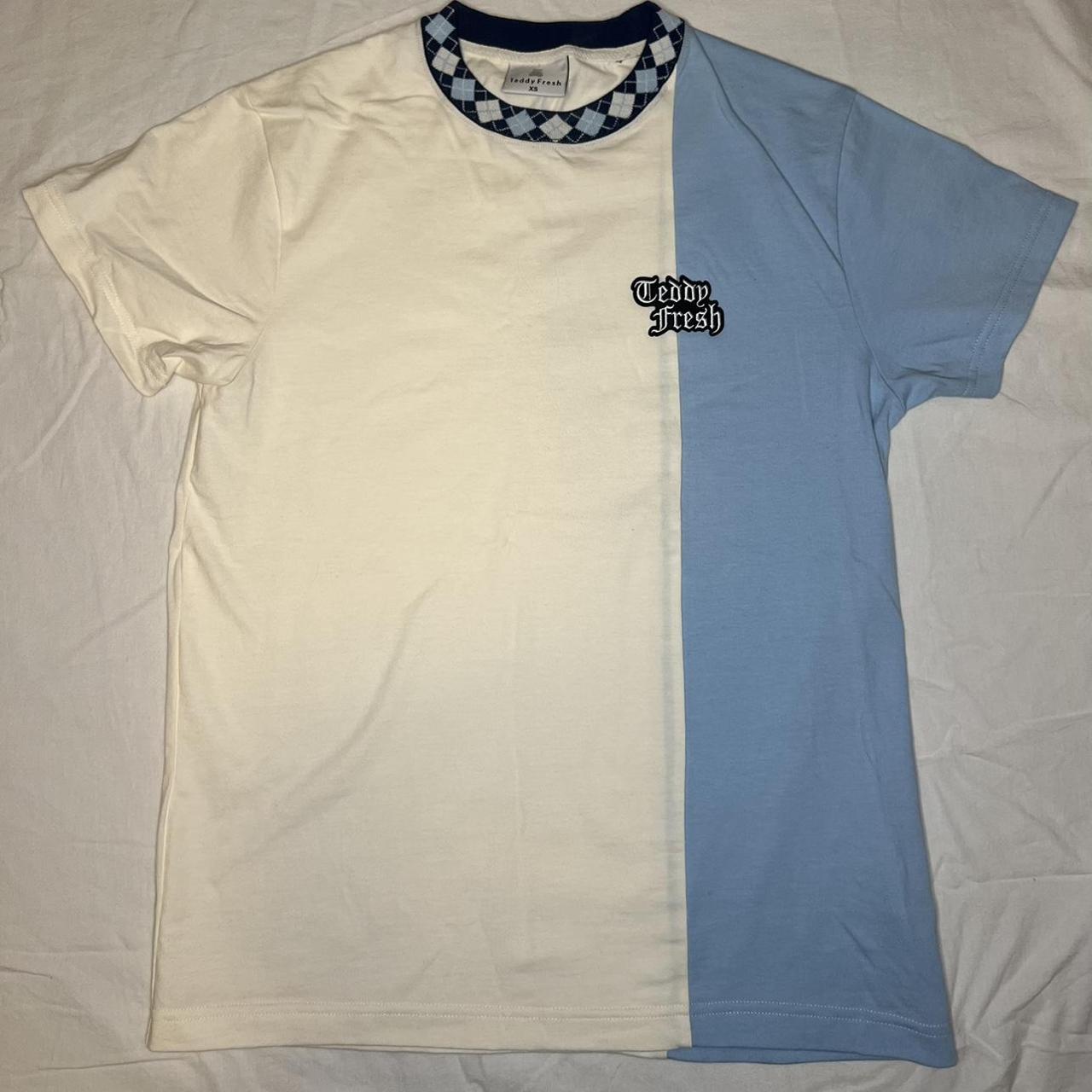 Teddy fresh split color tee with argyle patterned... - Depop