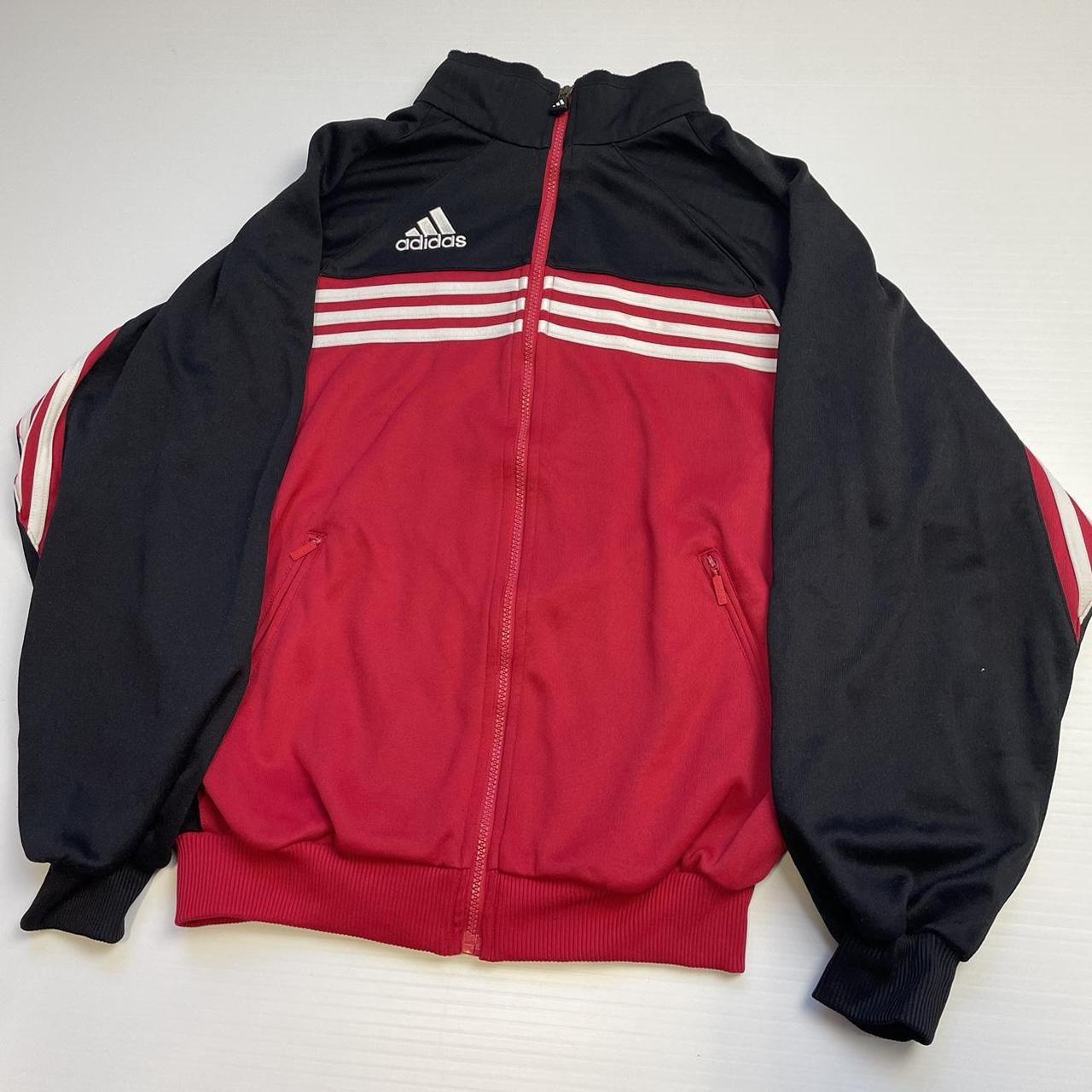 Vintage Adidas track jacket Red and black... - Depop
