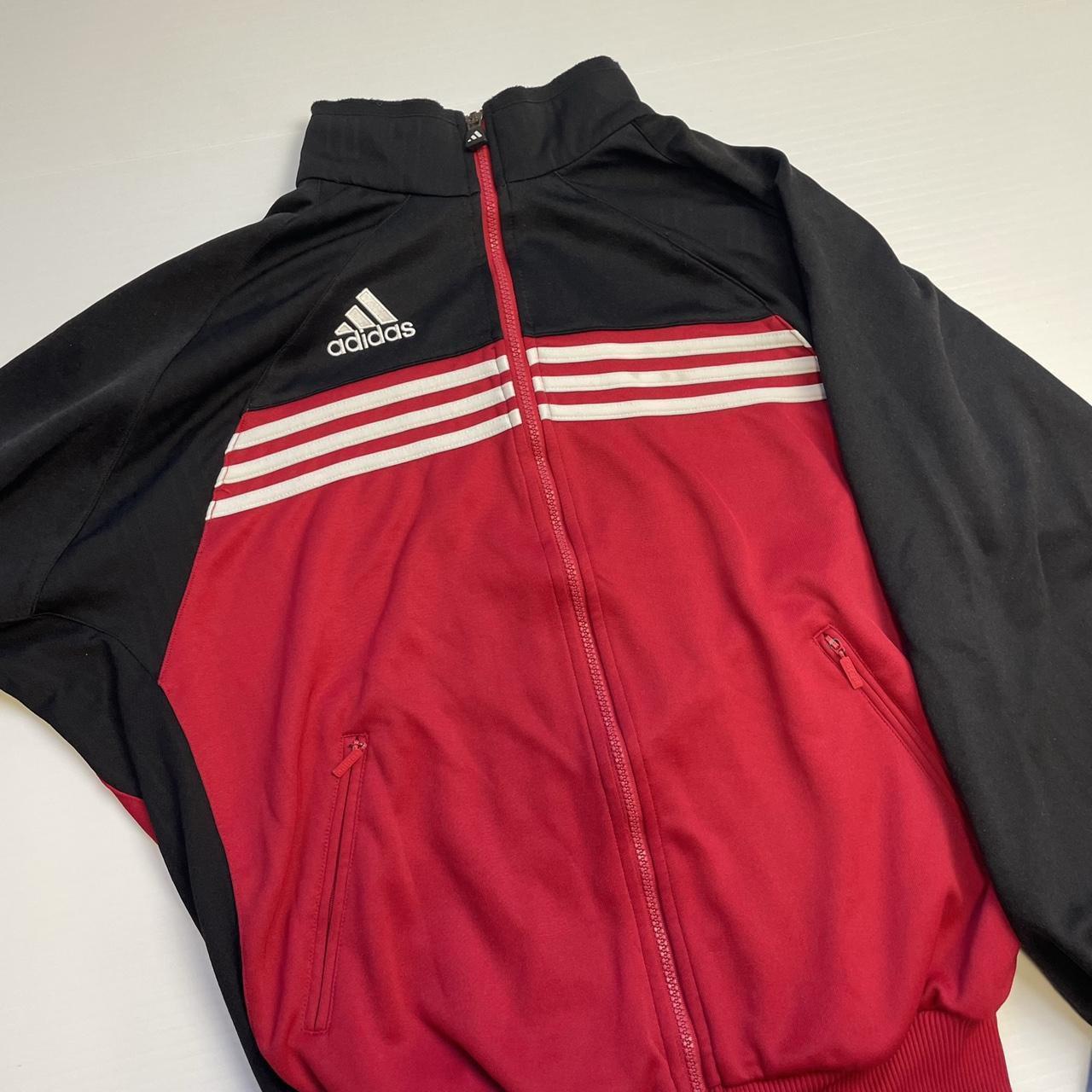 Vintage Adidas track jacket Red and black... - Depop