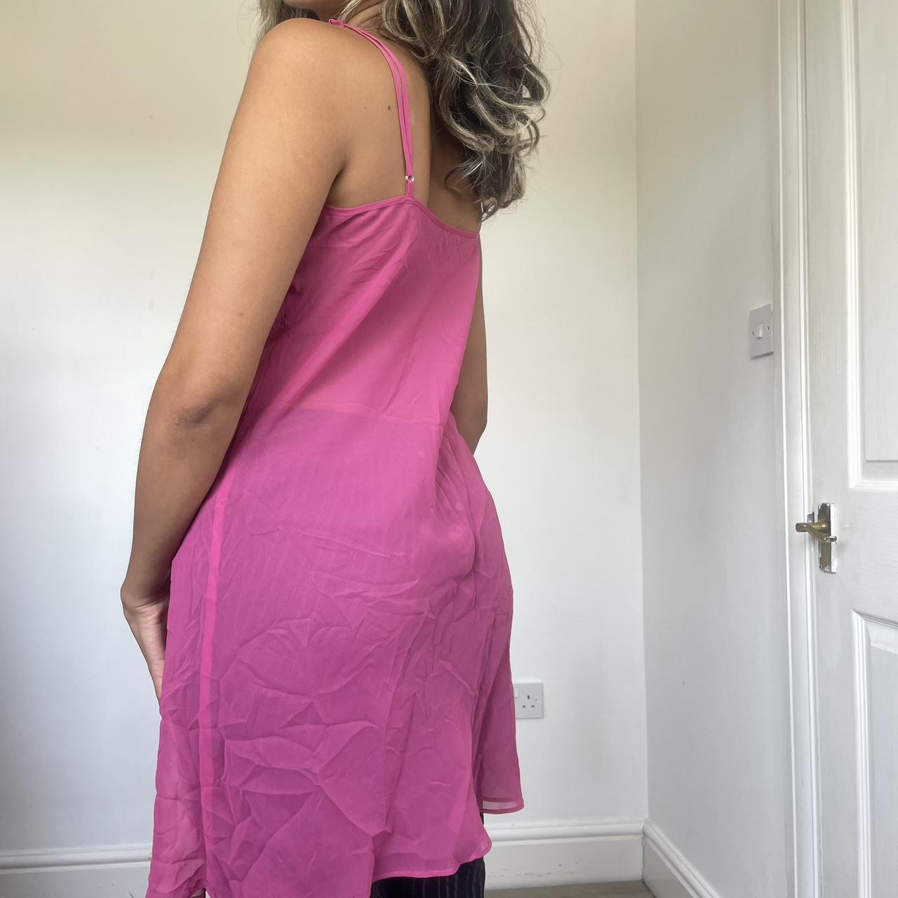 deadstock y2k pink slip dress with rose corsage... - Depop