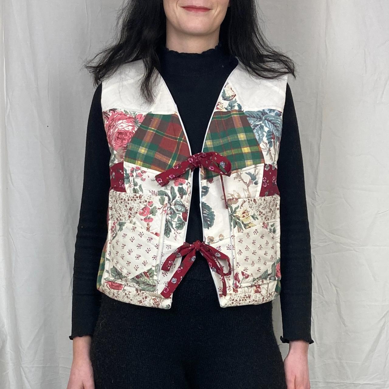 Zoe handmade red and green patchwork quilted vest... - Depop