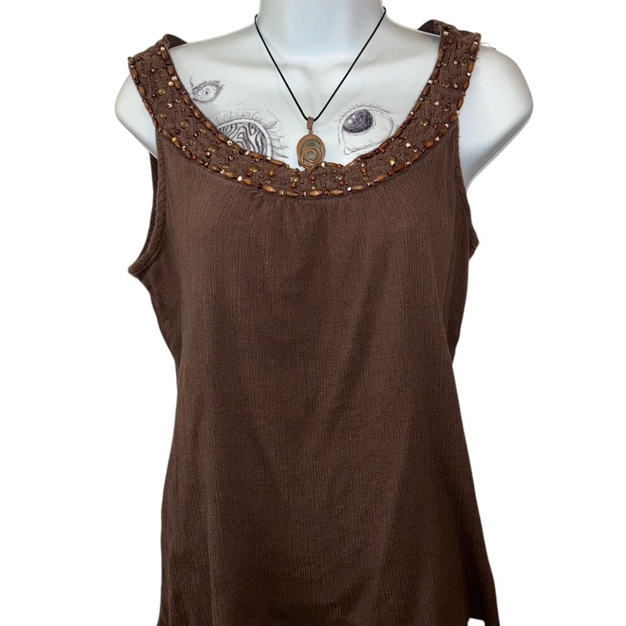 Brown beaded tank top with a boho vibe Size... - Depop