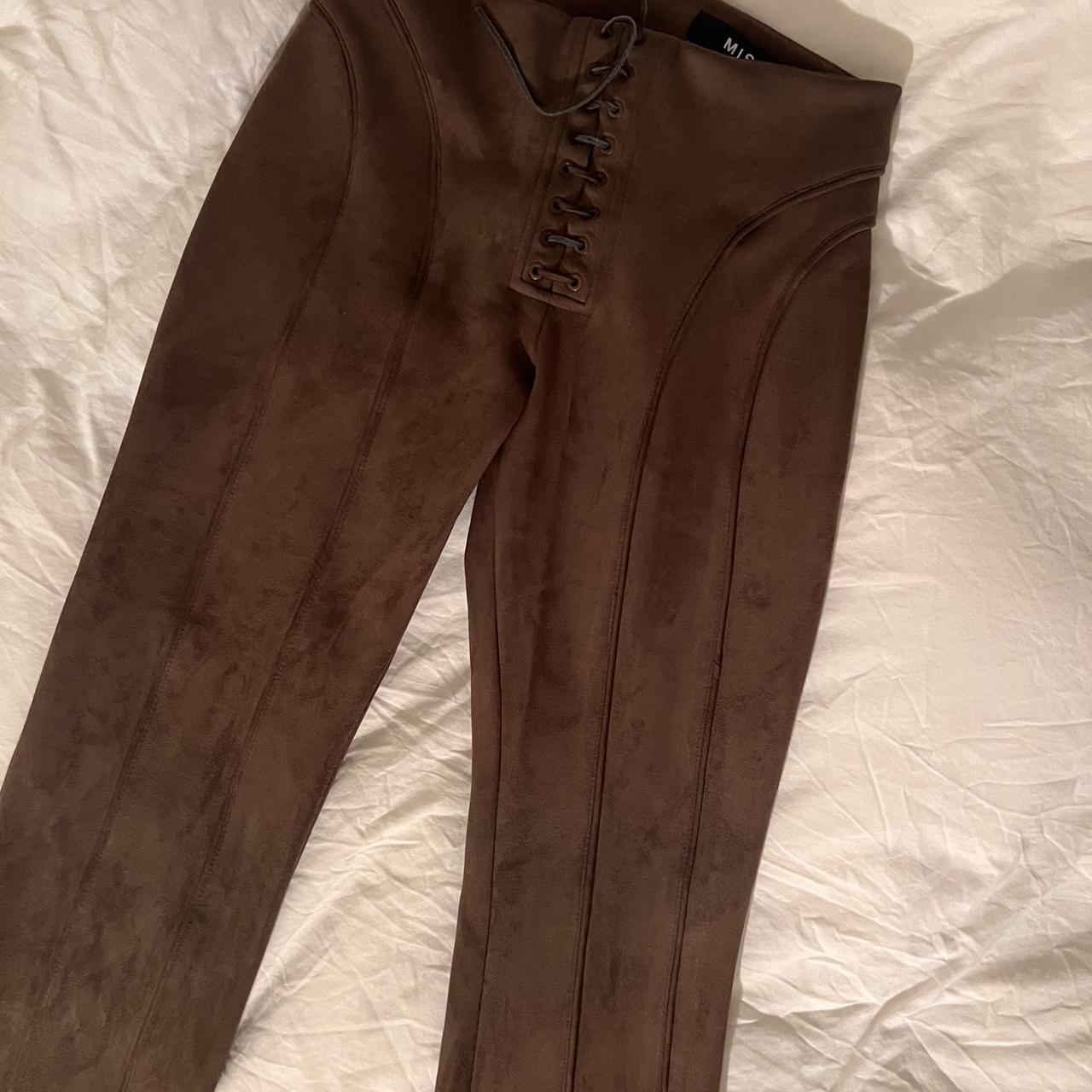 Brown suede lace up front flare pant Worn one... - Depop