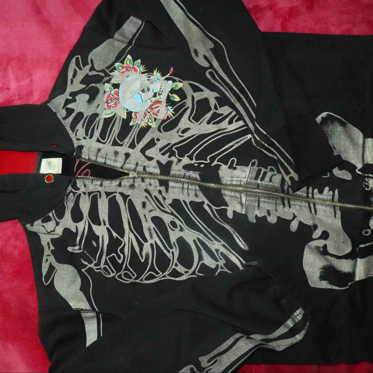 Ed hardy vintage skeleton zip up hoodie Red hoodie... - Depop