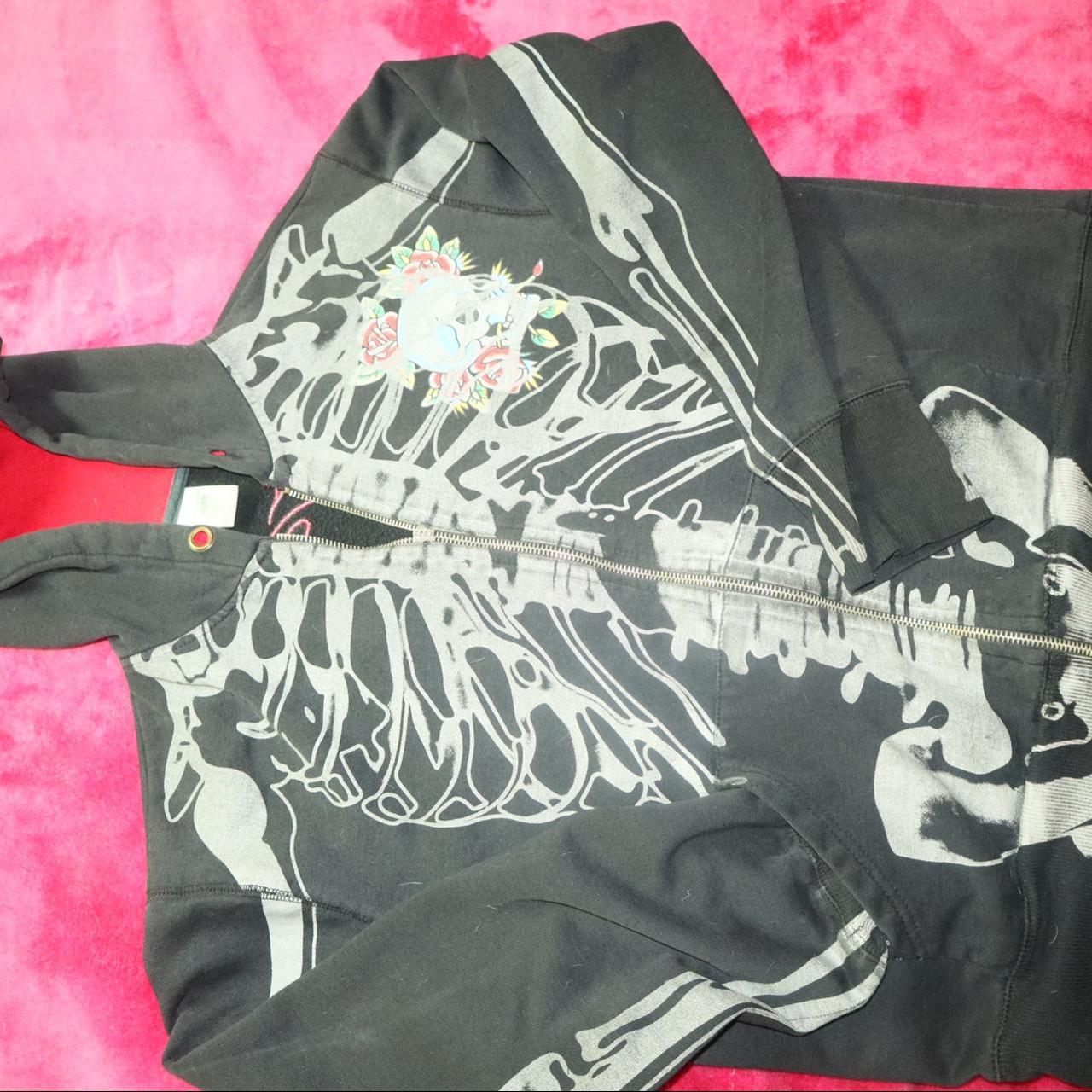 Ed hardy vintage skeleton zip up hoodie Red hoodie... - Depop