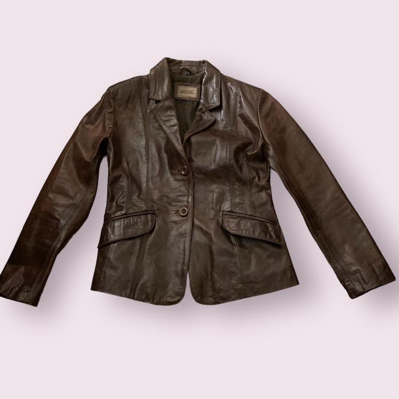 Brown leather Aviatrix jacket/blazer Tag says L but... - Depop